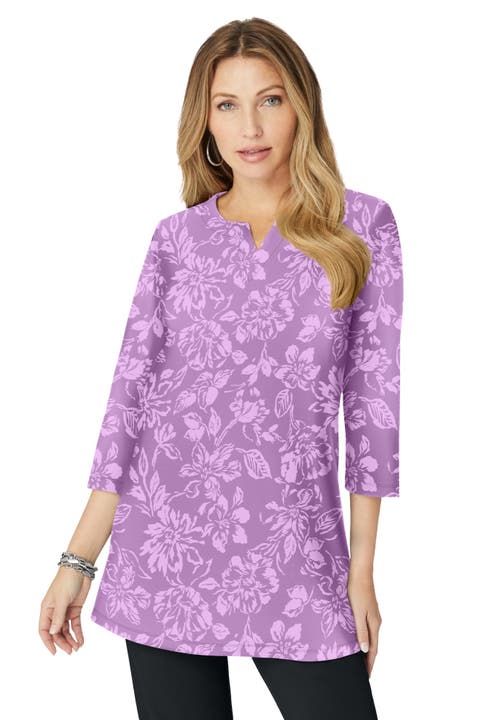 ROAMAN'S Roaman's Three-Quarter Sleeve Notch Neck Soft Knit Tunic